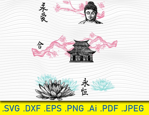 Asian Banners Set Asian Architecture Building Set Pagoda | Etsy