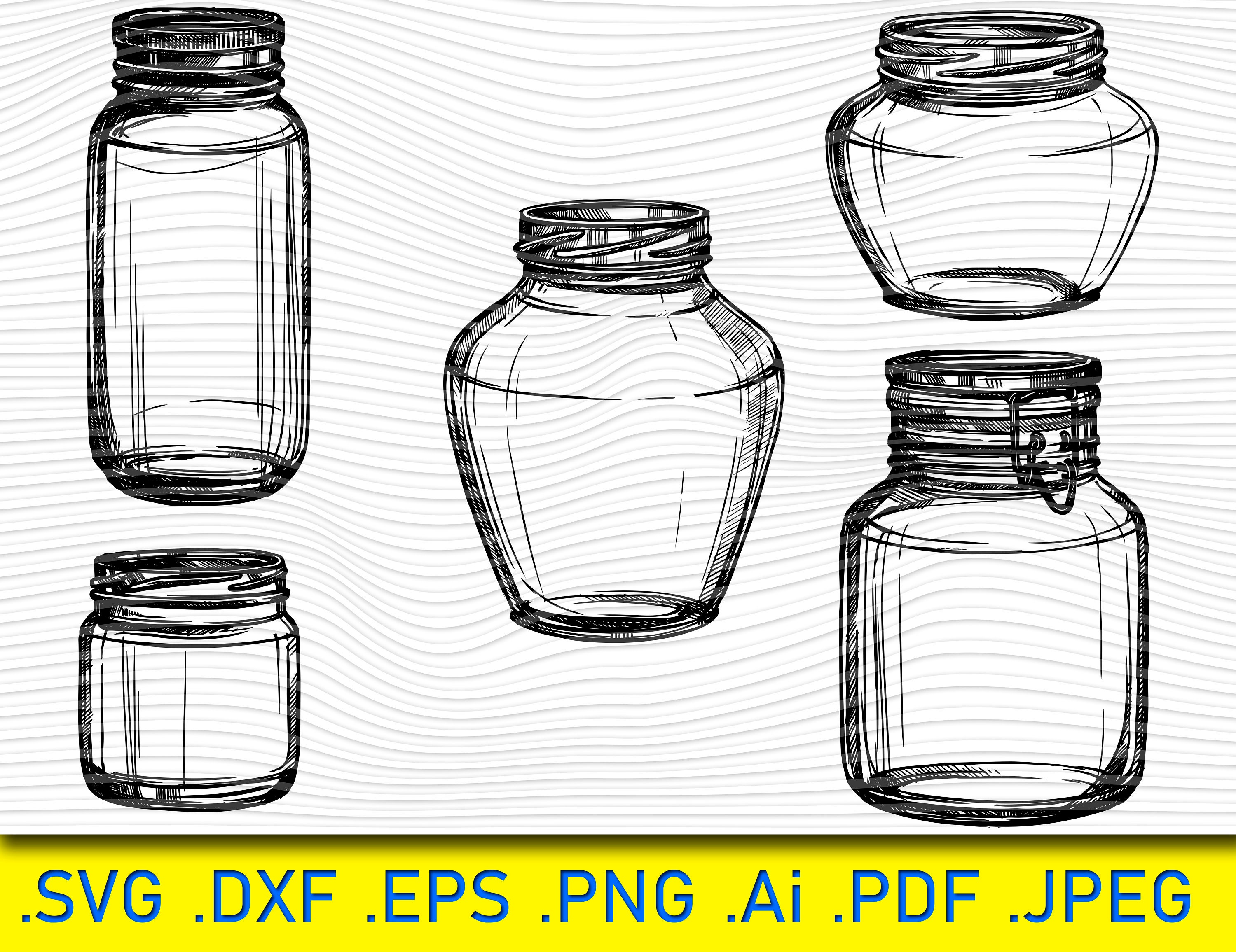 Glass Jars Set, Mason Jars Collection, Mason Jar With Bow, Jar, SVG ...