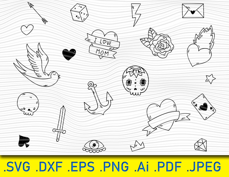 21 Vintage Tattoo Svg Files, Flower Rose Tattoo, Heart Tattoo Svg, Old ...