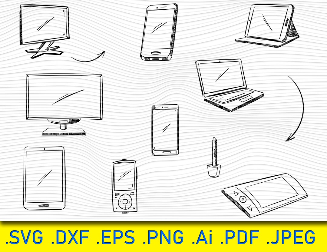 12 Device Tablet, PC Svg, Laptop Svg, Smartphone, Doodle Icons ...