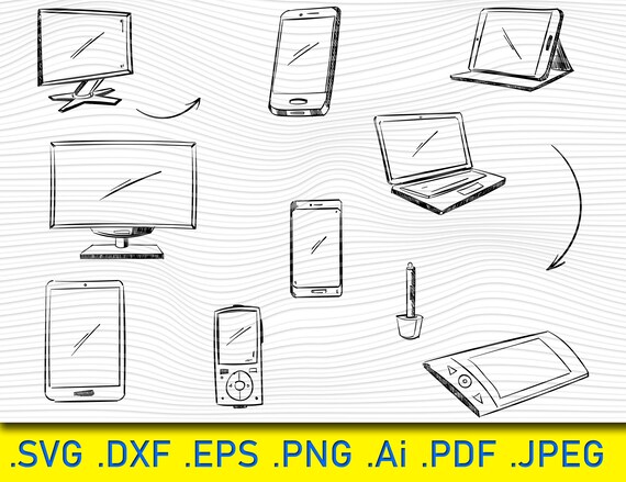12 Device Tablet PC Svg Laptop Svg Smartphone doodle | Etsy
