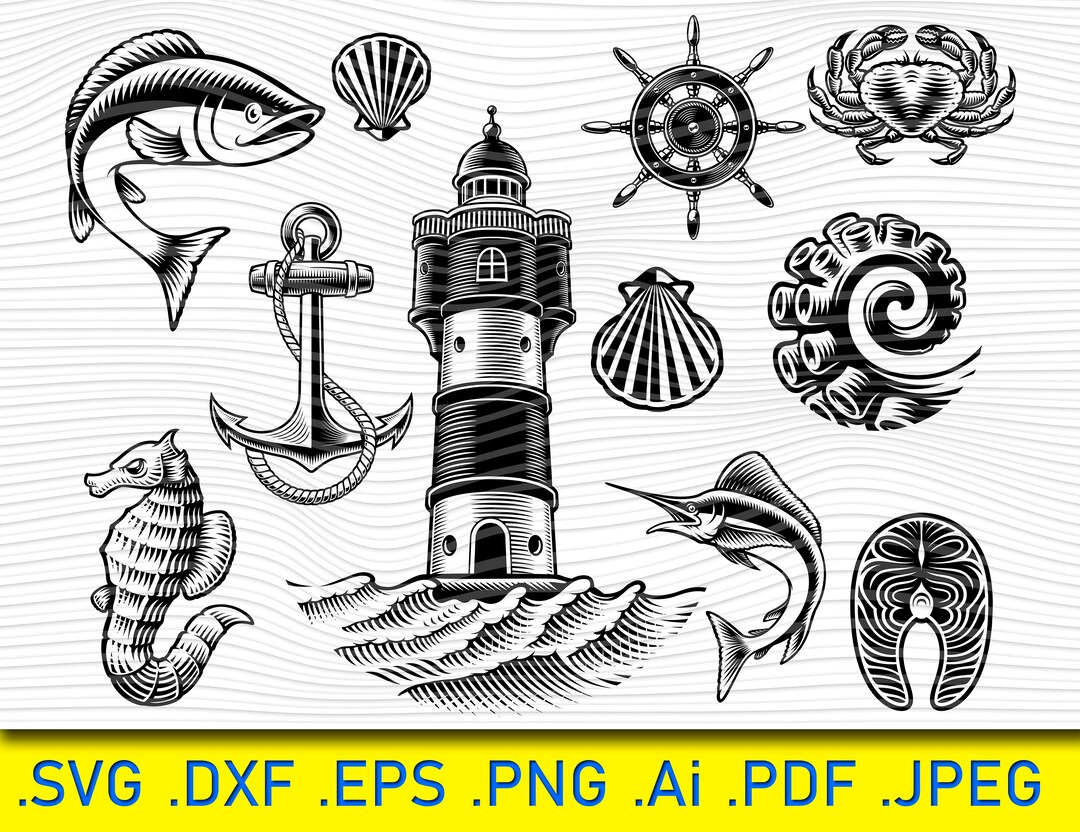11 Seafood Svg Bundle, Seafood Svg,hand Drawn Seafood, Sea, Fishing ...