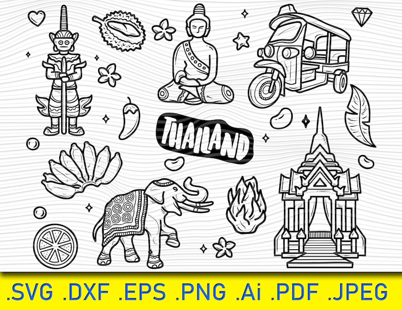 Thailand Svg, Thailand Icoans,hand Drawn, Doodle, Doodle Svg ,coloring ...
