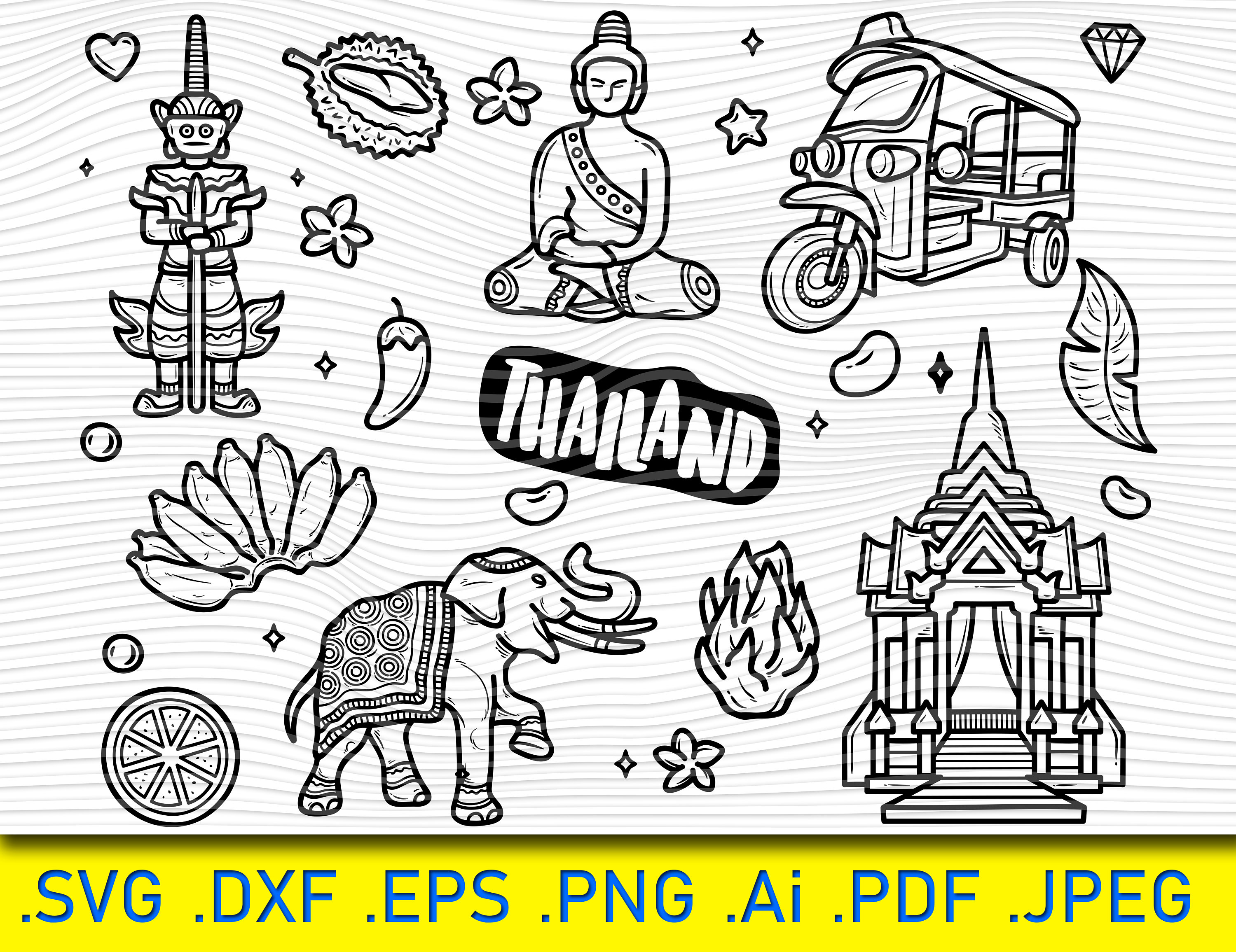 Thailand Svg, Thailand Icoans,hand Drawn, Doodle, Doodle Svg ,coloring ...