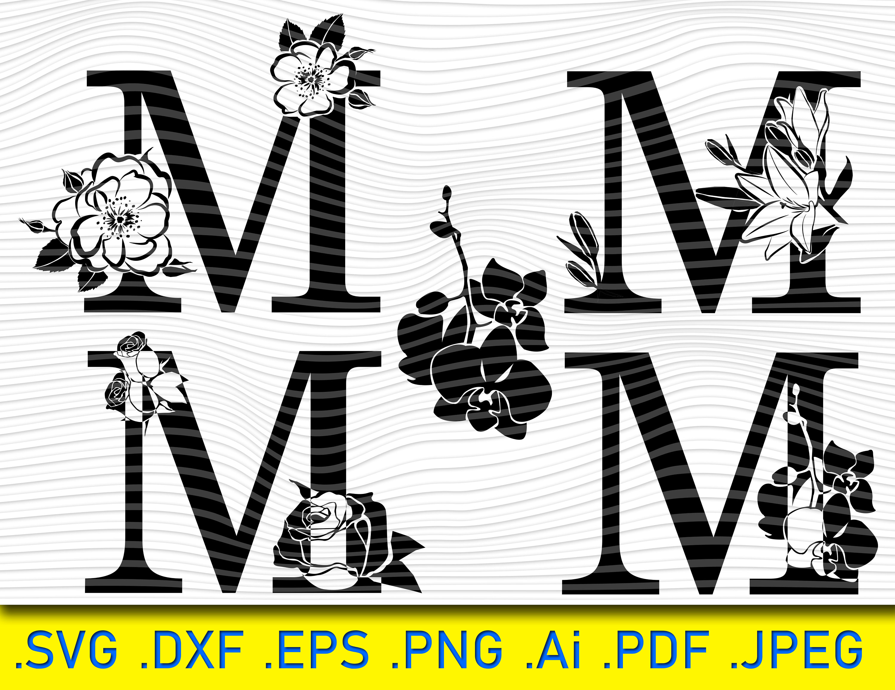 Flower Letter Svg Botanical Letter M SVG One Letter M Svg - Etsy