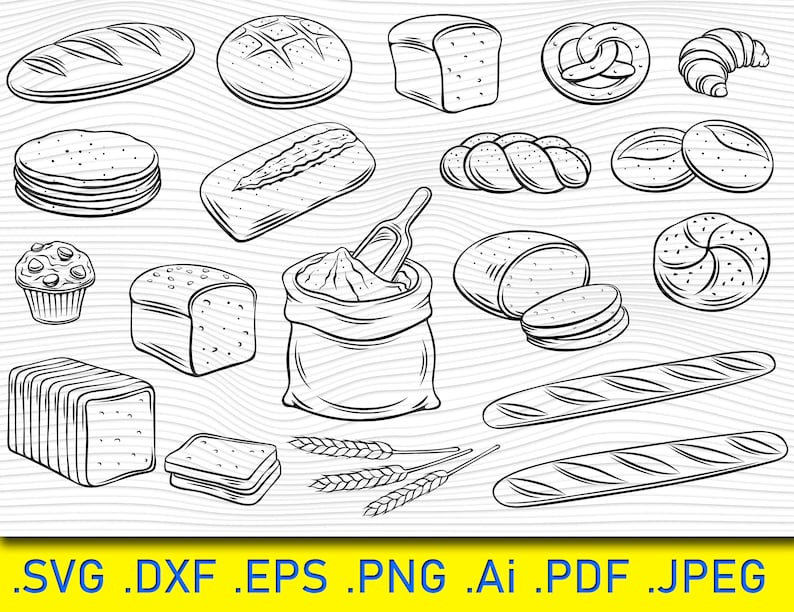21 Brot Svg Bäckerei Elemente Küche Svg Silhouette Bäckerei | Etsy