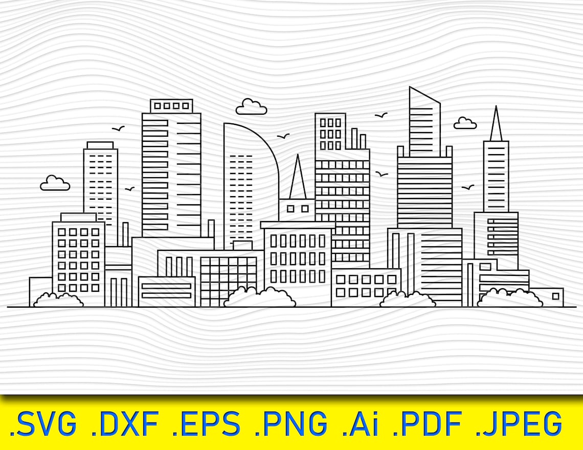 Urban Big City Panorama, Outline Stroke, Cityscape, Skyscrapers, Eco ...