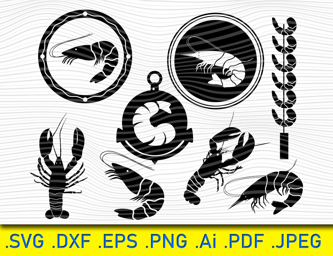 Shrimp Svg Prawn Clipart Monogram Frame Cricutbeach Svg - Etsy