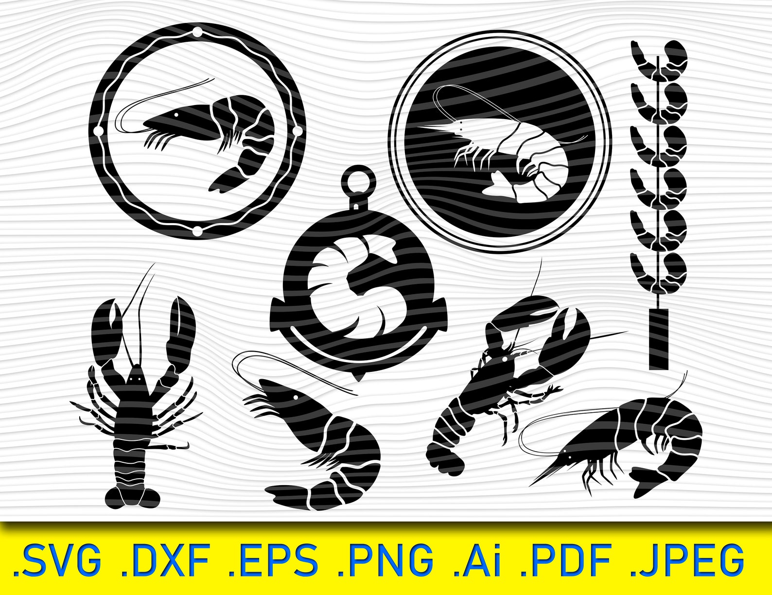 Shrimp Svg Prawn Clipart Monogram Frame Cricutbeach Svg - Etsy