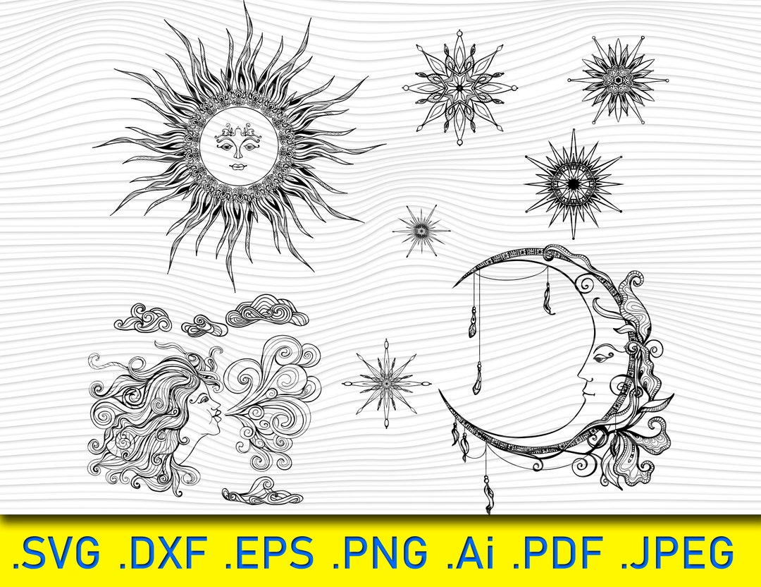 Moon and Sun SVG, Sun Face Svg, Sun Vector, Sun Silhouette, Svg Files ...