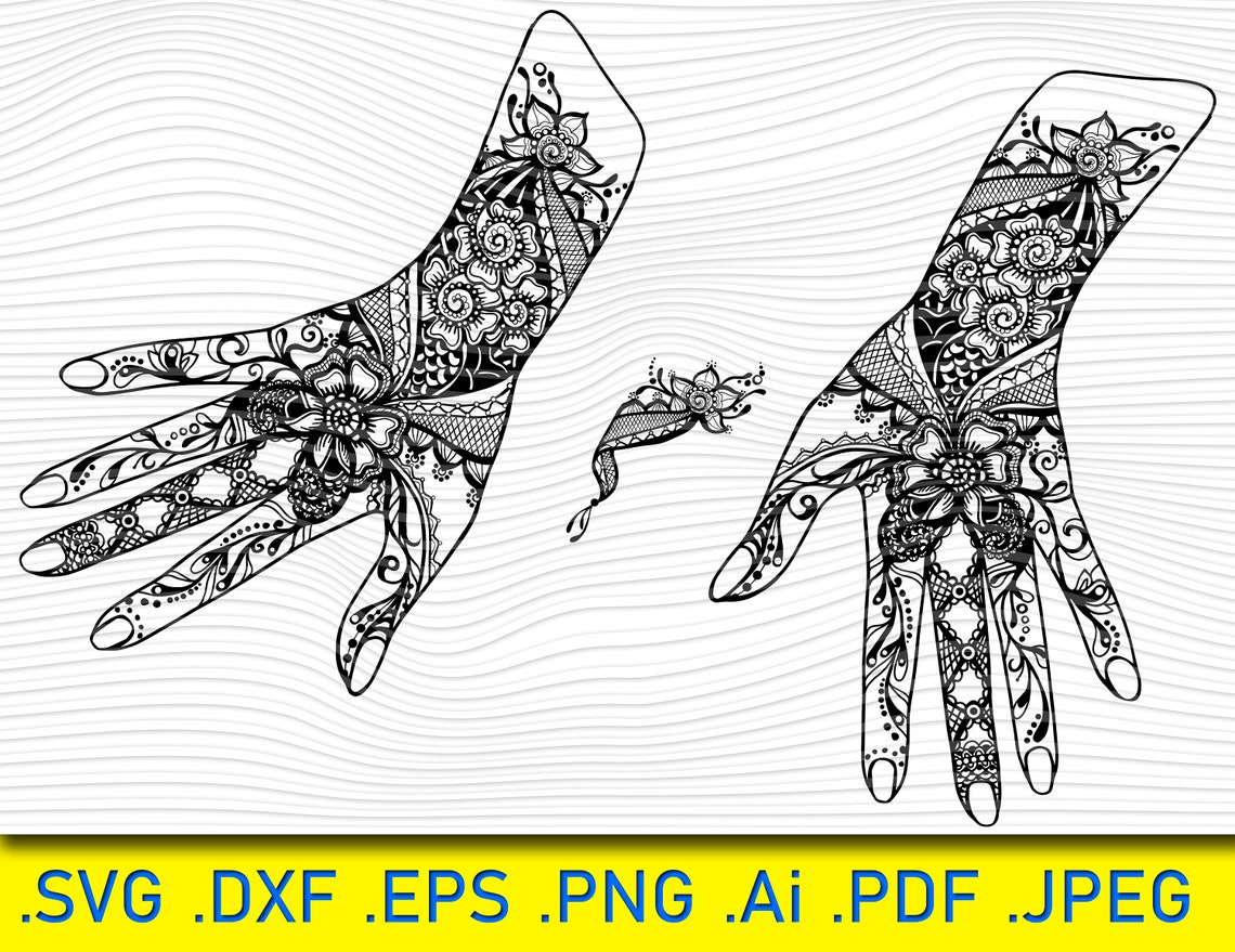 Hands With Henna Tattoos Mehndi Svg File Mehndi Flower Svg - Etsy