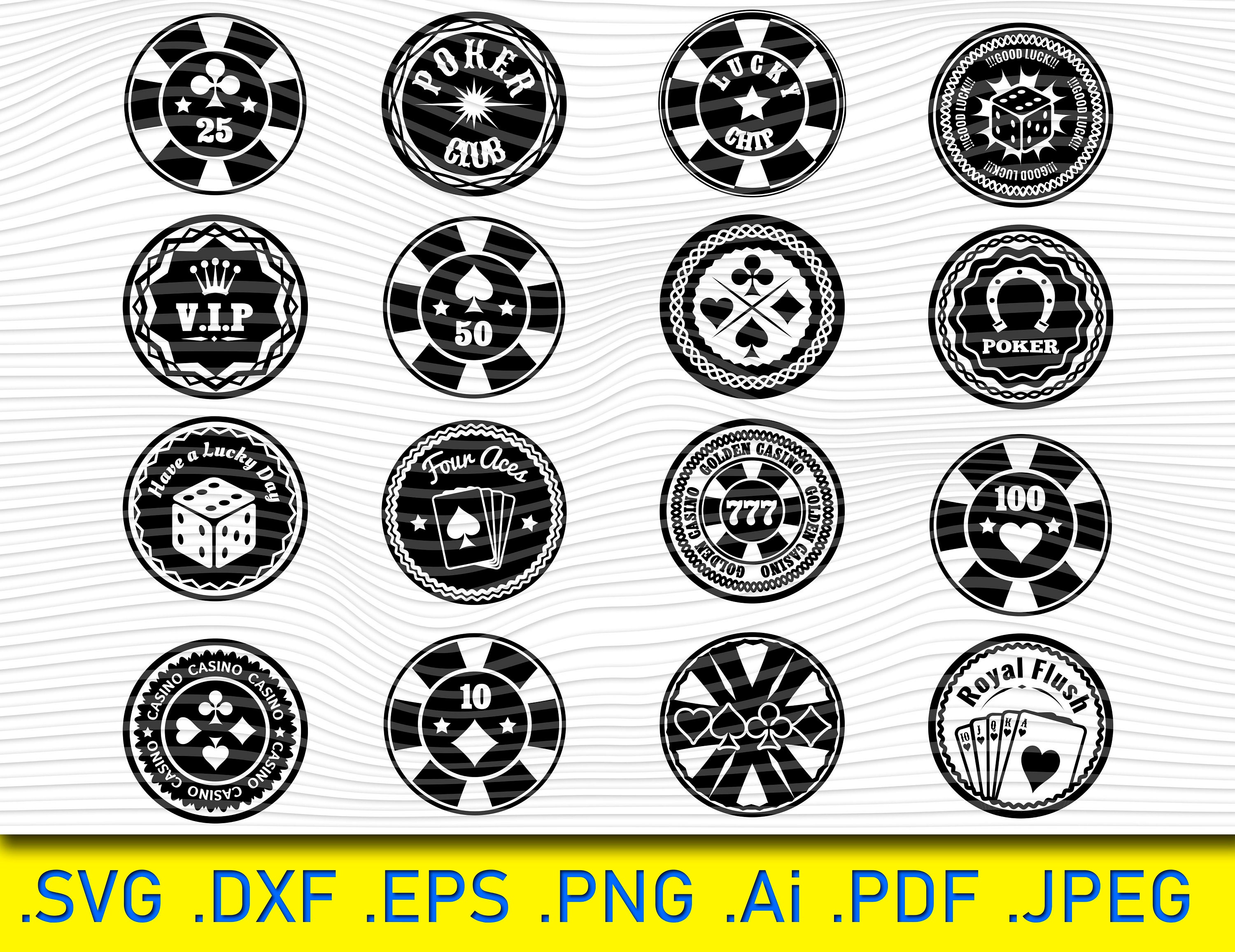 16 Casino Black Badges set Poker Club Casino Casino Chips | Etsy