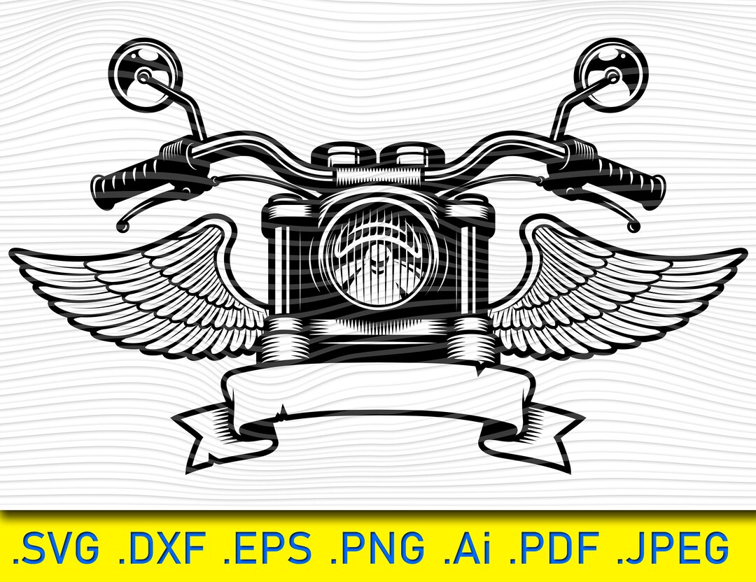 Motorcycle With Wings, Ribbon Grange Svg, Motorcycle Svg, Motorbike Svg ...