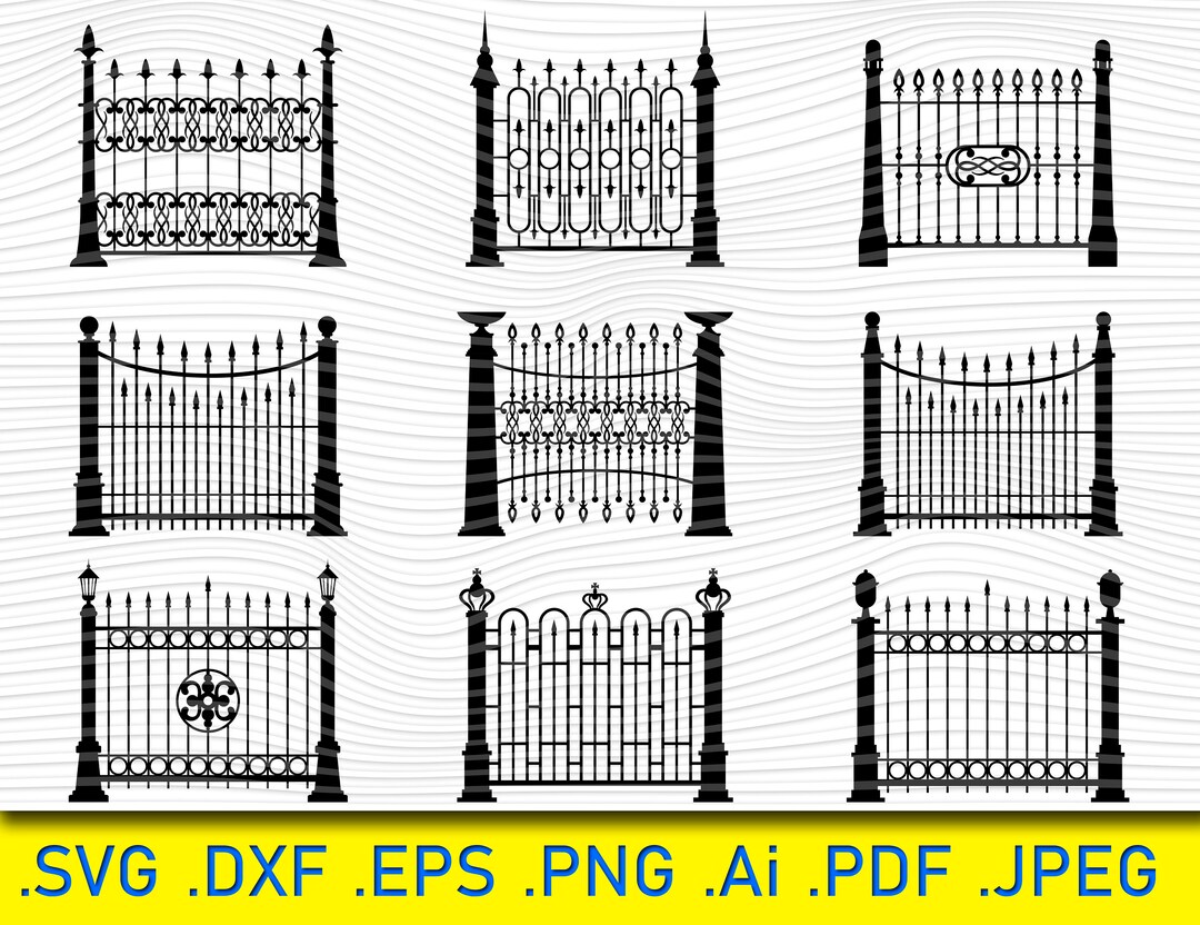 Iron Gates Fences, Gate Svg Clip Art, Fence Digital Cut File, Gate Dxf ...