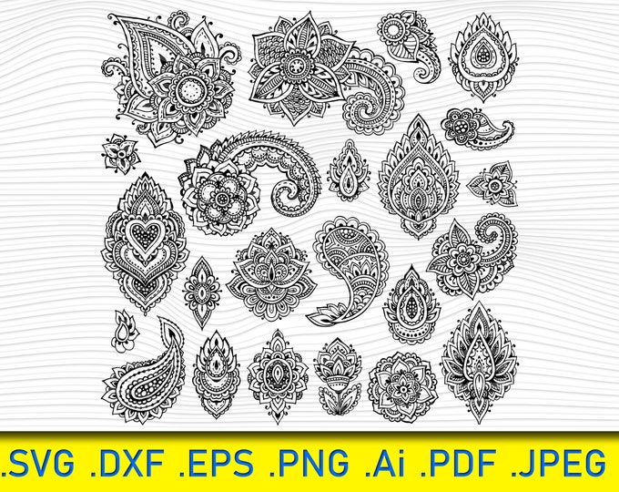Henna Tattoo Designs, Mehndi Design in Black Svg Png, Mehndi Svg File ...
