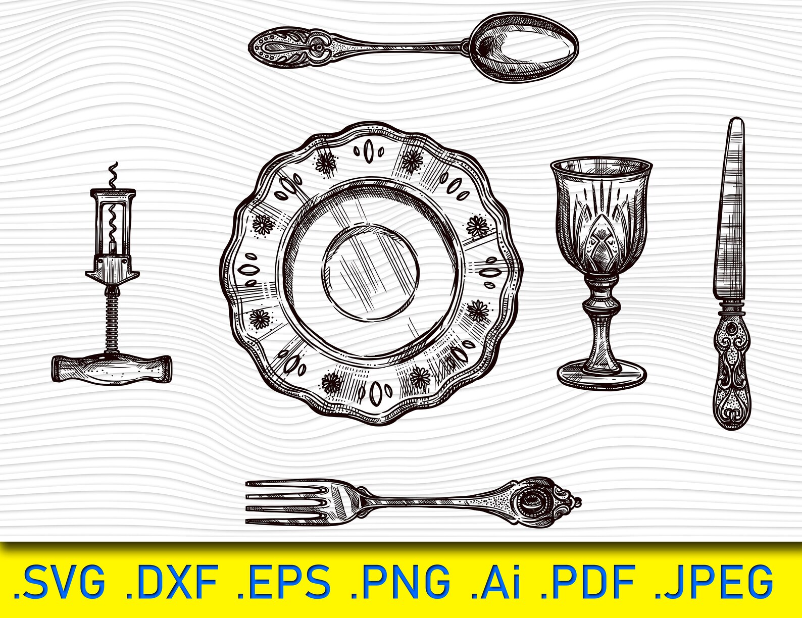 Antique Cutlery Set Cutlery SVG Black Silhouette Digital - Etsy
