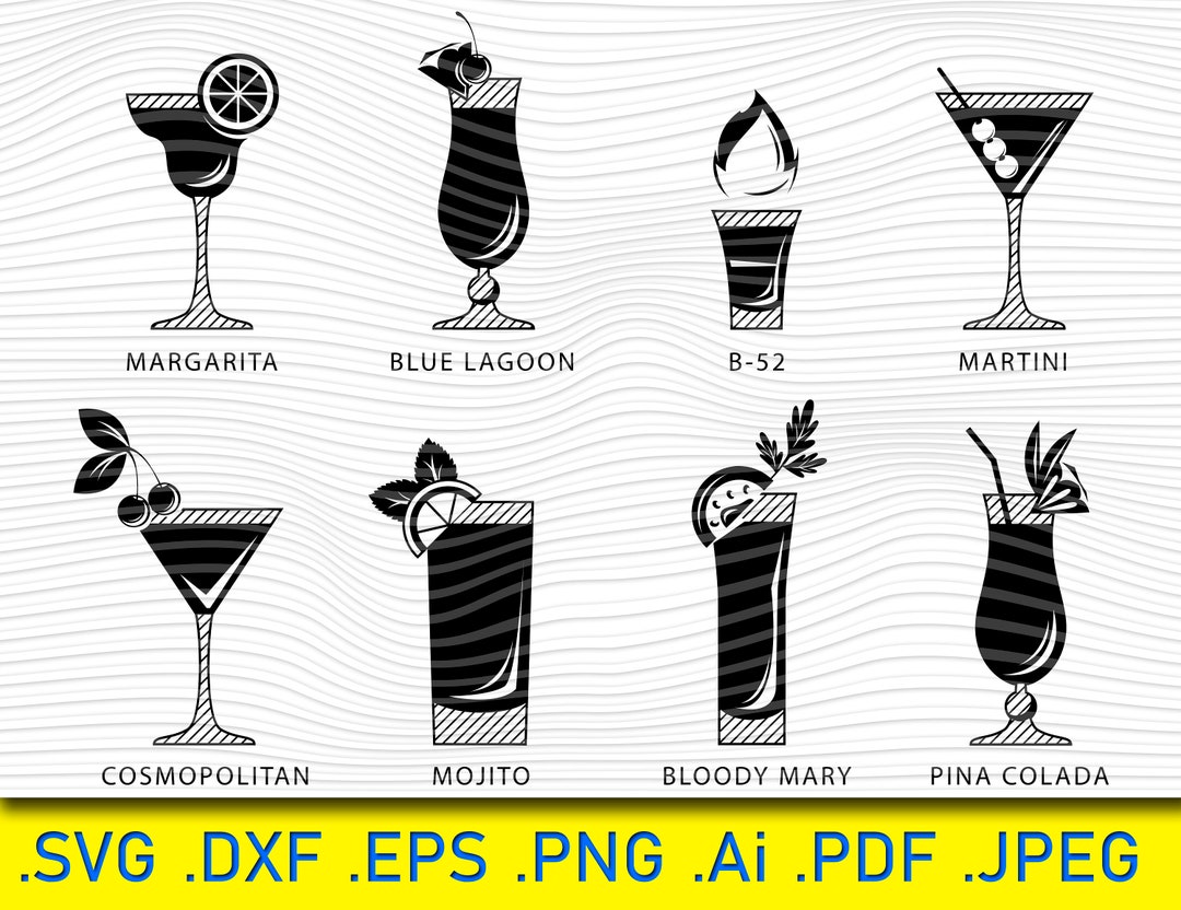 16 Cocktails Svg, Drink Svg, Cocktails Svg, Tropical Drink Svg, Wine ...