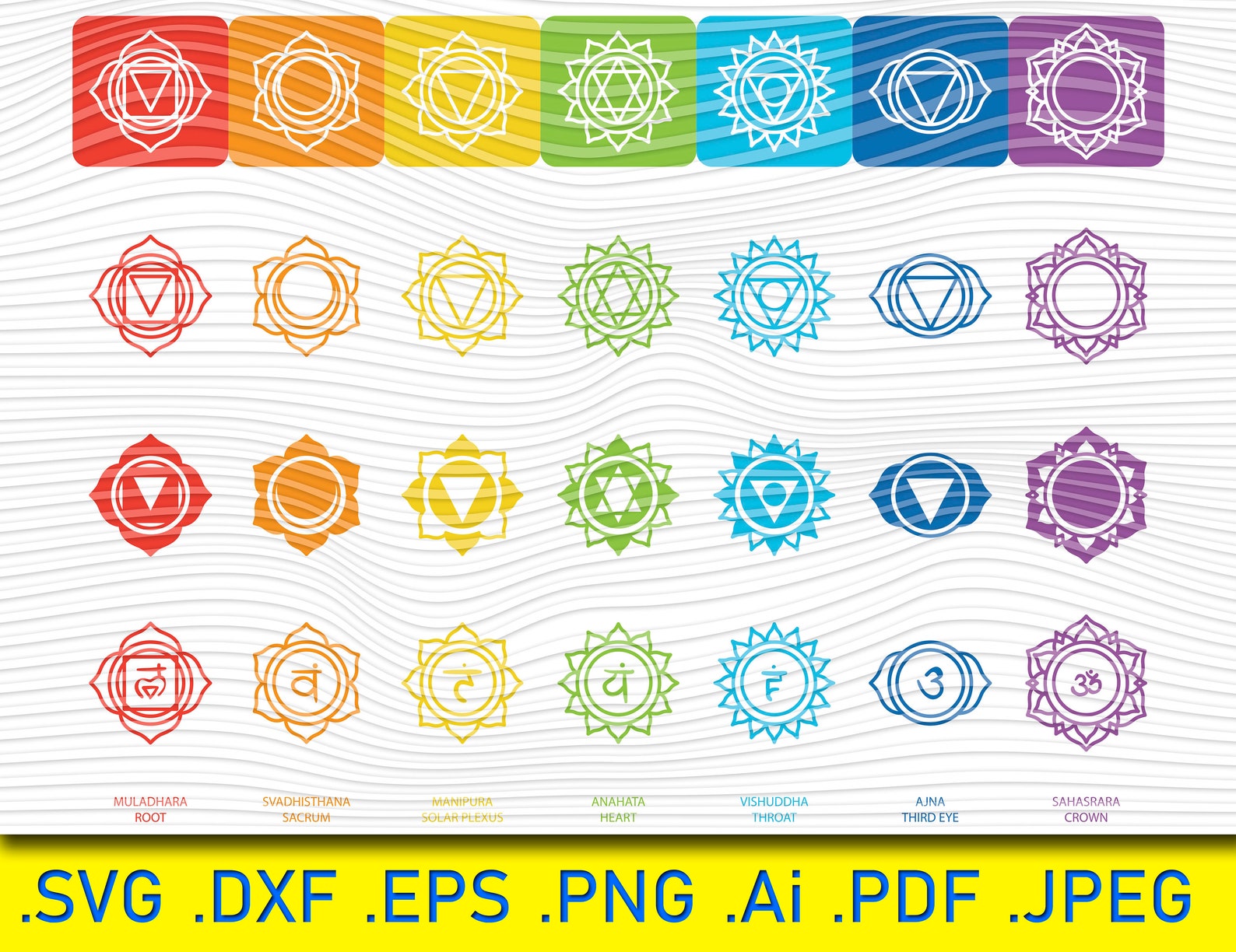 7 Chakras Svg, Chakra Svg Bundle, Buddism, Meditation, Kundalini, Yoga ...