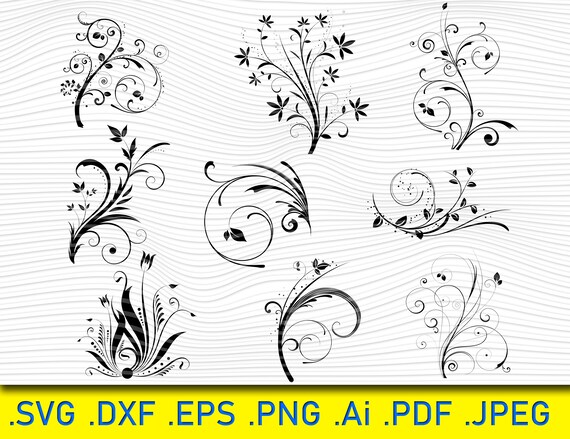 Line FLOWERS in SVG Ornamental Corner Lines Plants Svgfloral - Etsy