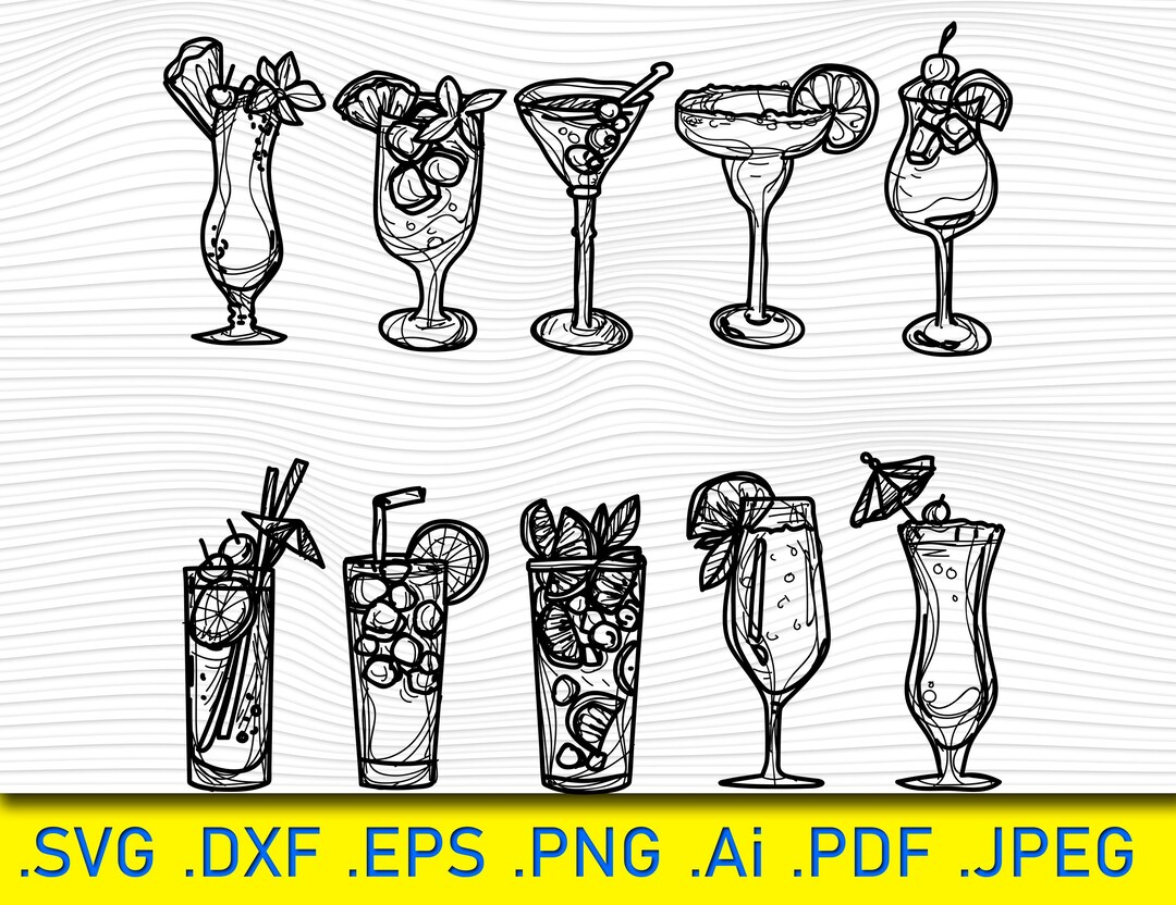 Cocktail Svg Clipart Cocktail Outline Svg Alcohol Drinks Commercieel ...