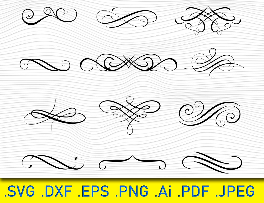 Calligraphic Design Elements,border Svg, Wedding Svg, Dxf, Png, Cricut ...