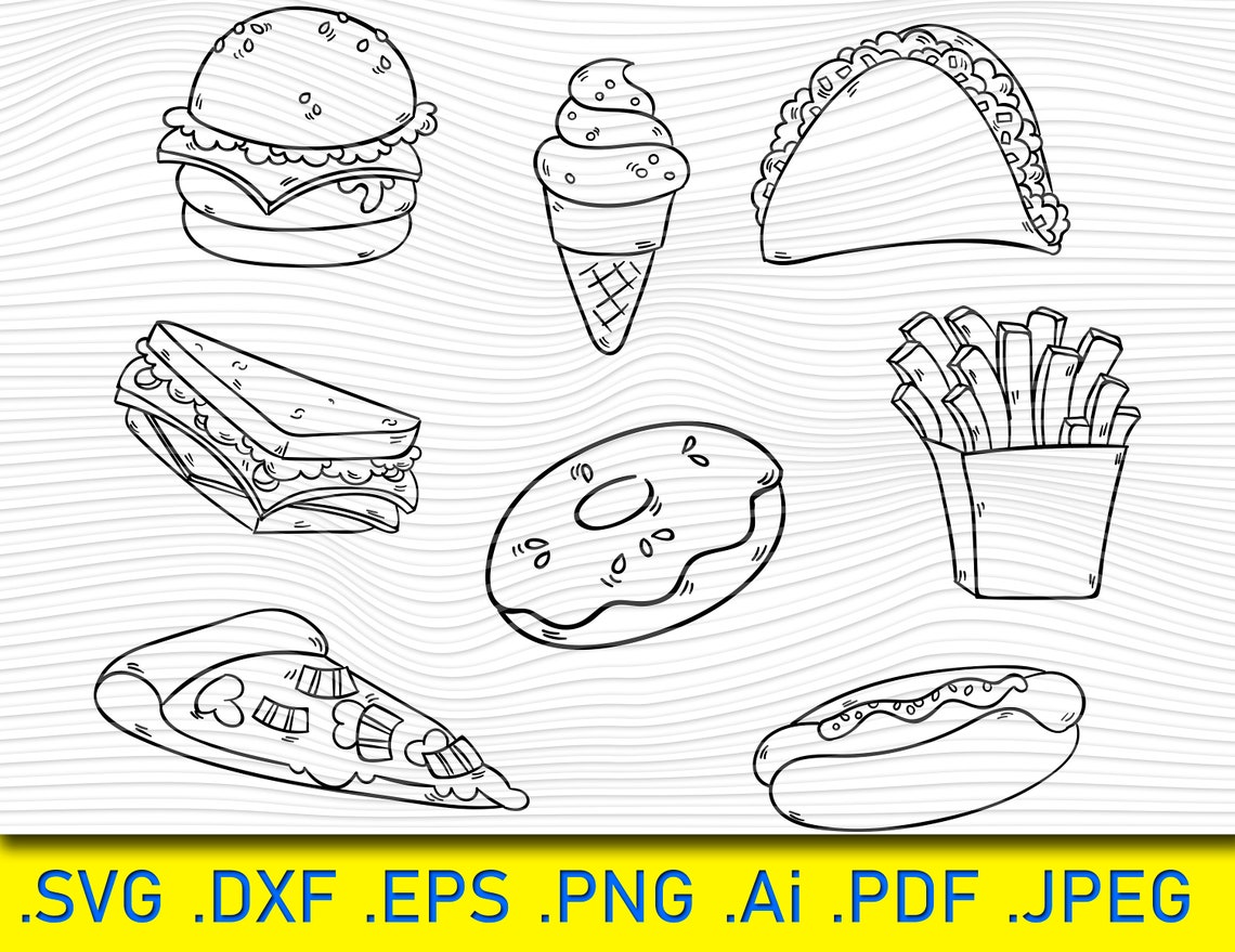 Fast Food Svgmexico Food Clipart Hamburger Svg Pizza Svg - Etsy