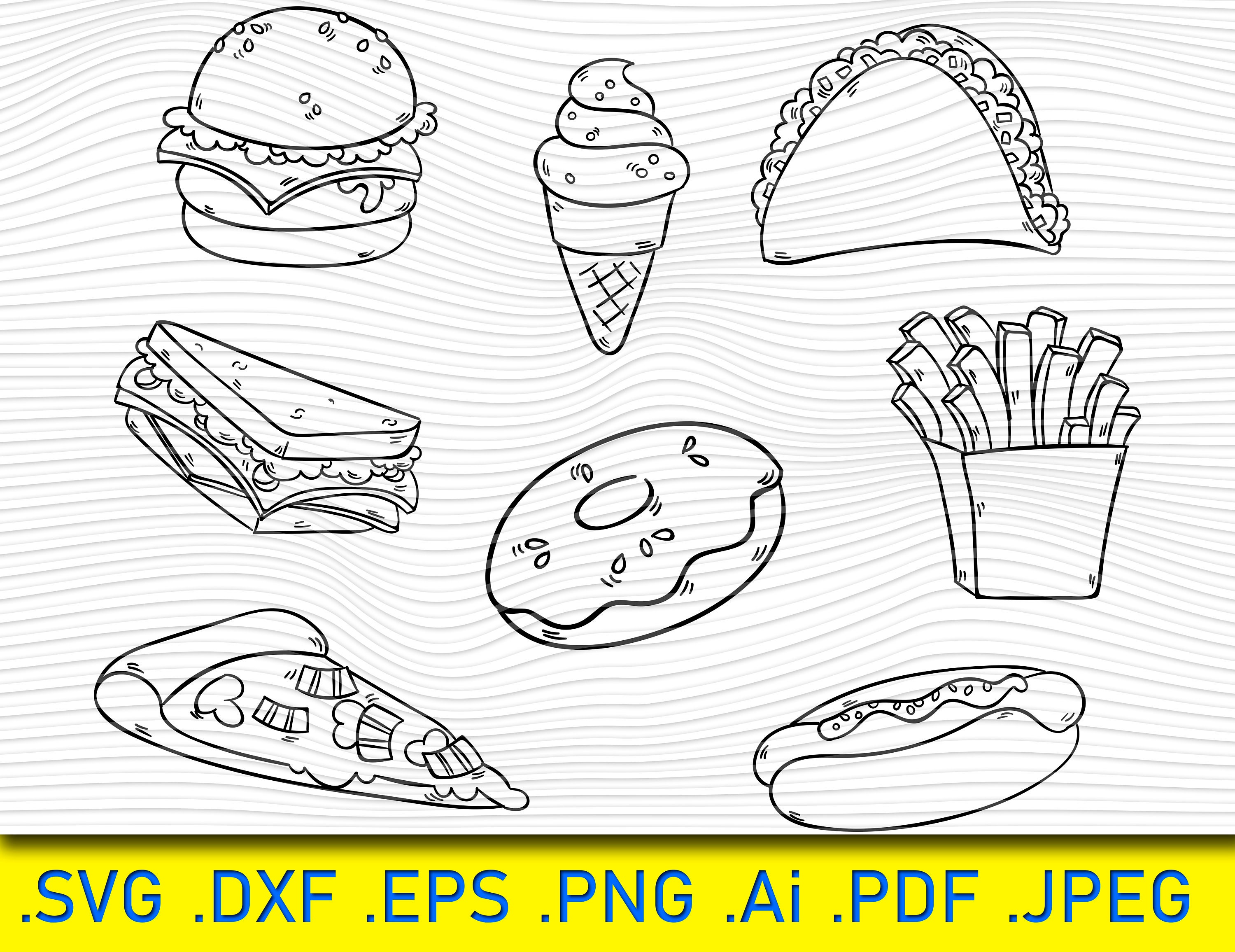 Fast Food Svgmexico Food Clipart Hamburger Svg Pizza Svg - Etsy