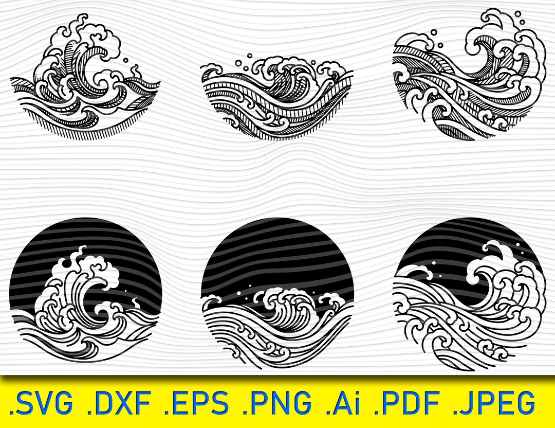 Water Wave Line Art, Wave Svg, Wave Svg Bundle, Wave Cut File, Wave Svg ...