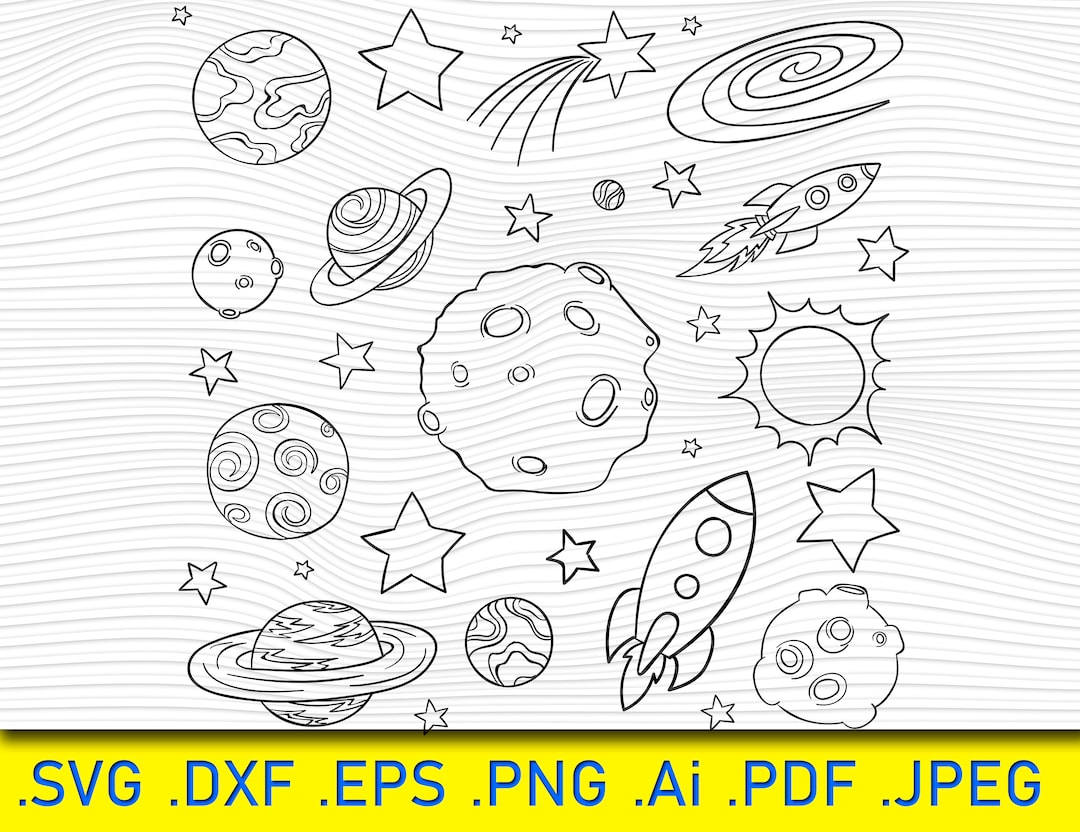 Outer Space Clip Art, Hand Drawn, Planets Doodles, Astronaut and Alien ...
