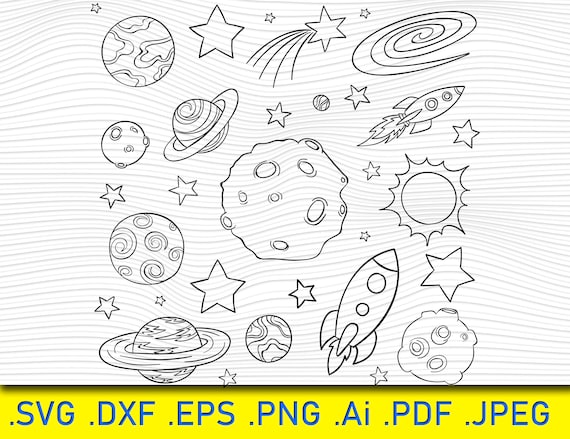 Outer Space Clip Art Hand Drawn Planets Doodles Astronaut | Etsy