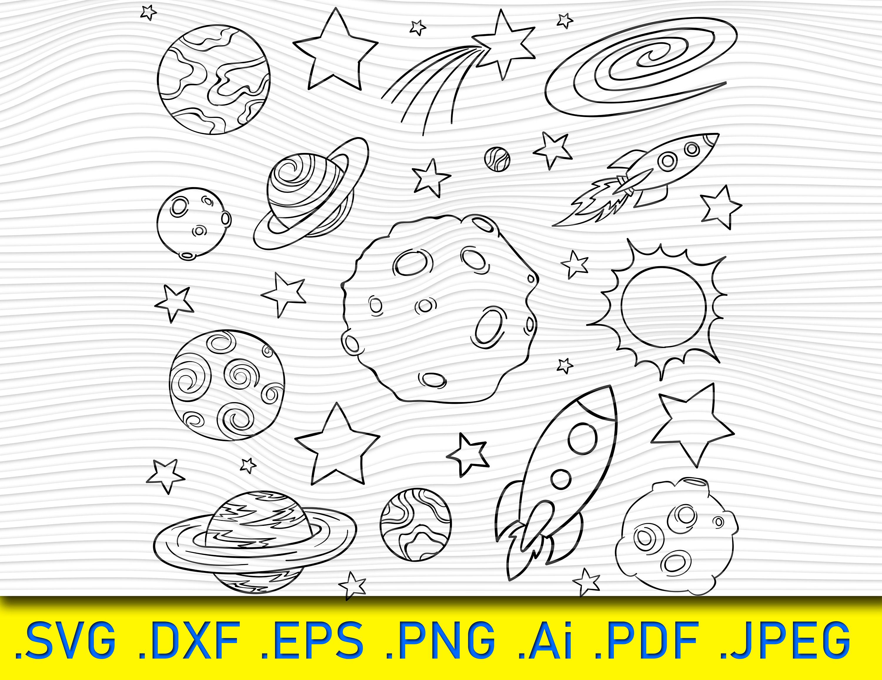 Hand Drawn Outer Space Clip Art: Planets, Rockets, Aliens (SVG, PNG ...