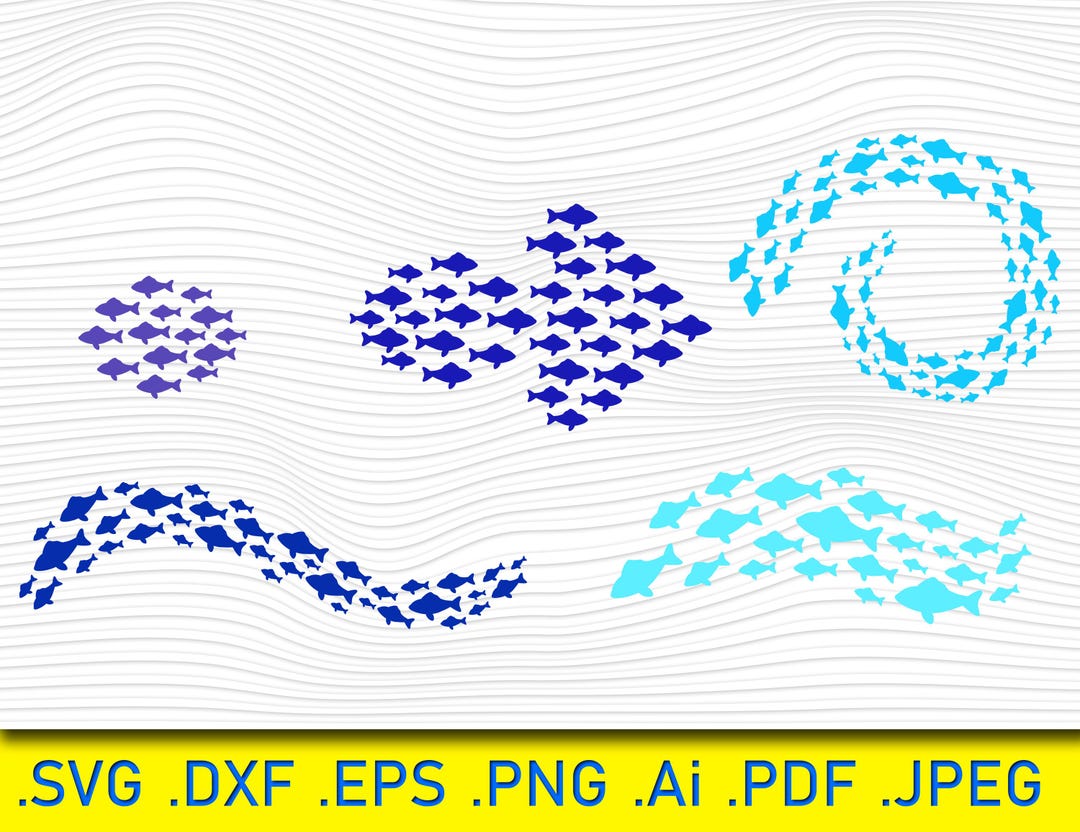 School of Fish SVG, Group of Fishes. Vector Fish Logo. Black Silhouette ...