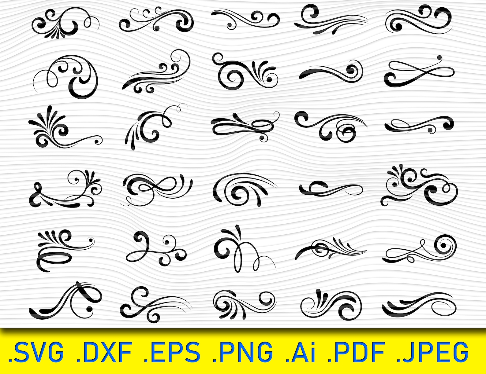 30 Swirl SVG/ Flourish SVG/ Swoosh SVG/ Stroke Svg/ Ornaments Svg ...