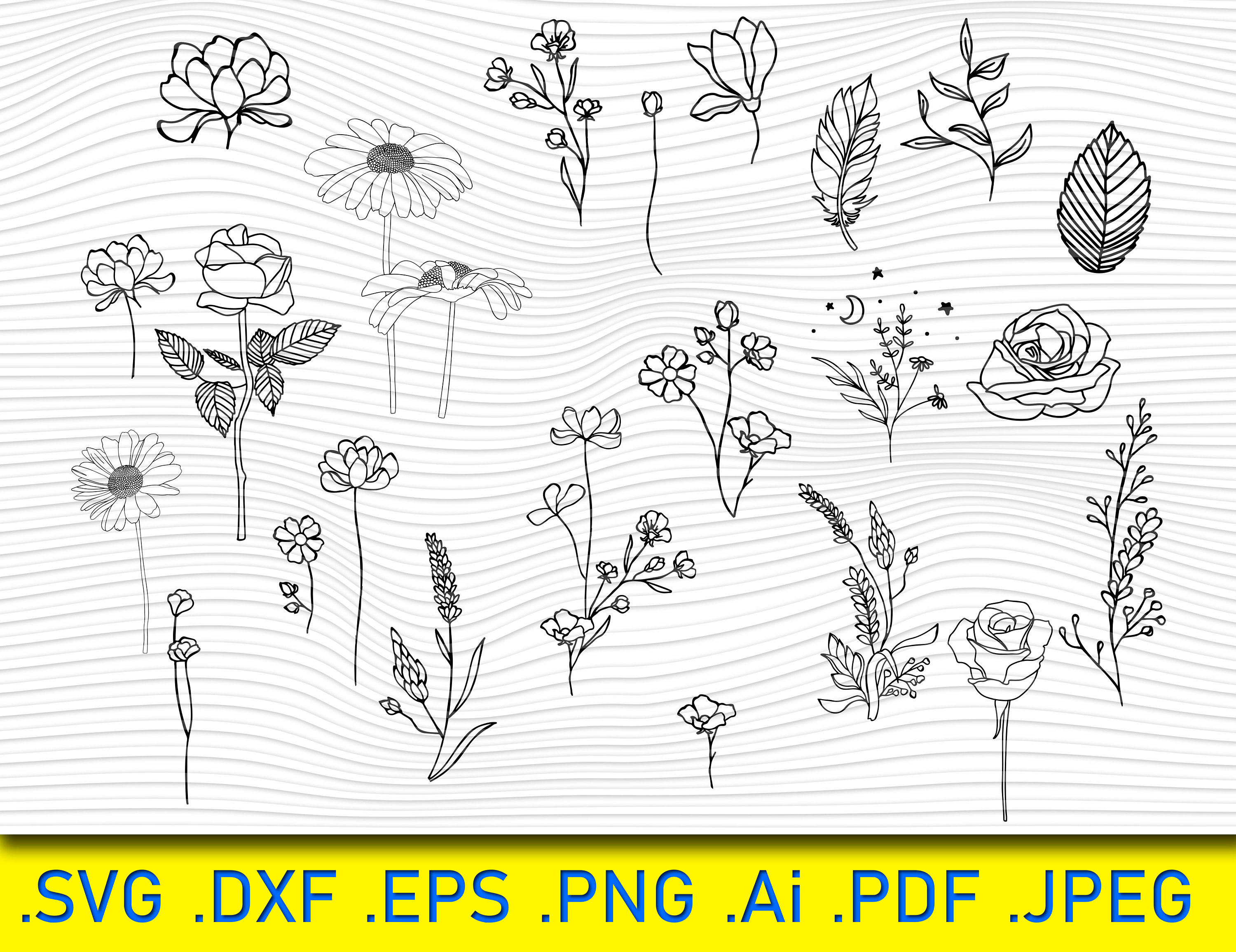 23 Line Object Magnolia Rose Lavender Jasmine Leaf Flower | Etsy