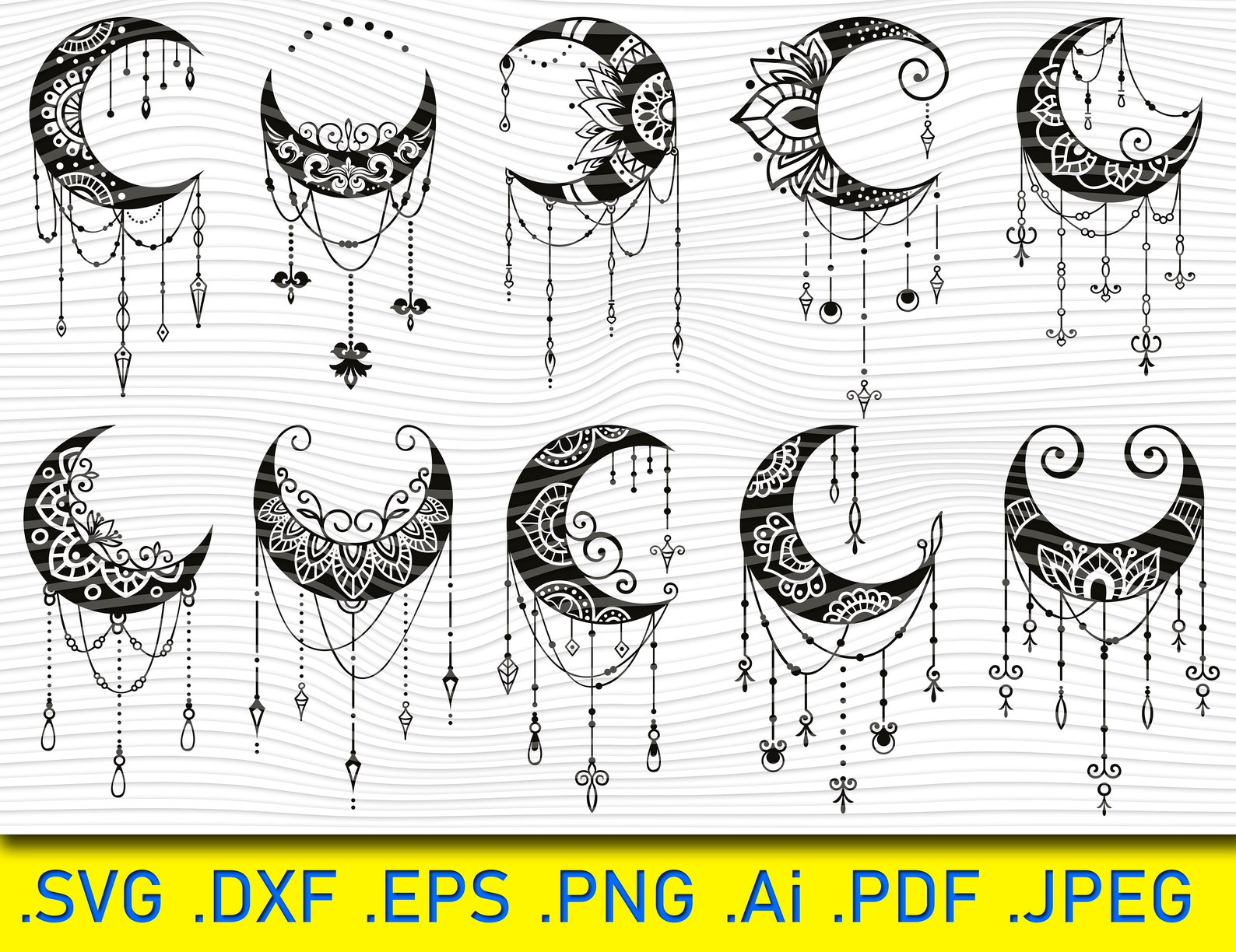 10 Moon Zentangle Moon SVG Bundle Crescent Moon SVG Moon - Etsy