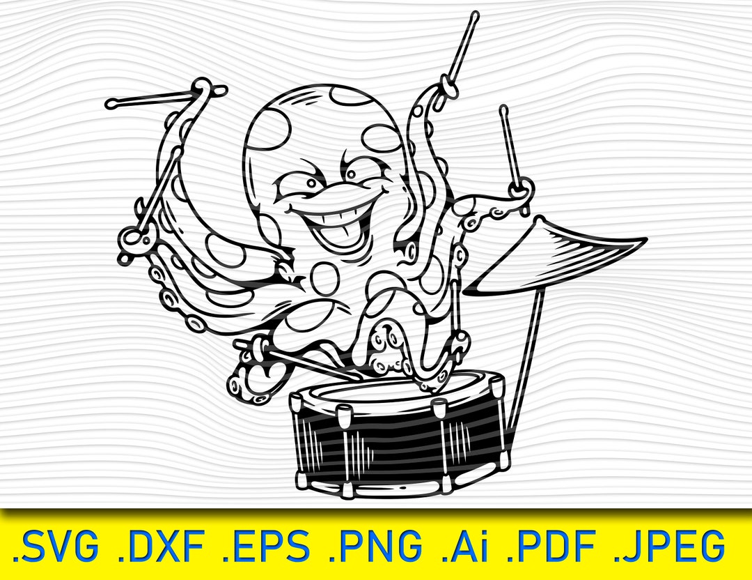 Nautical, Drummer, Octopus Playing, Drums, Octopus Svg, Sea Creature ...