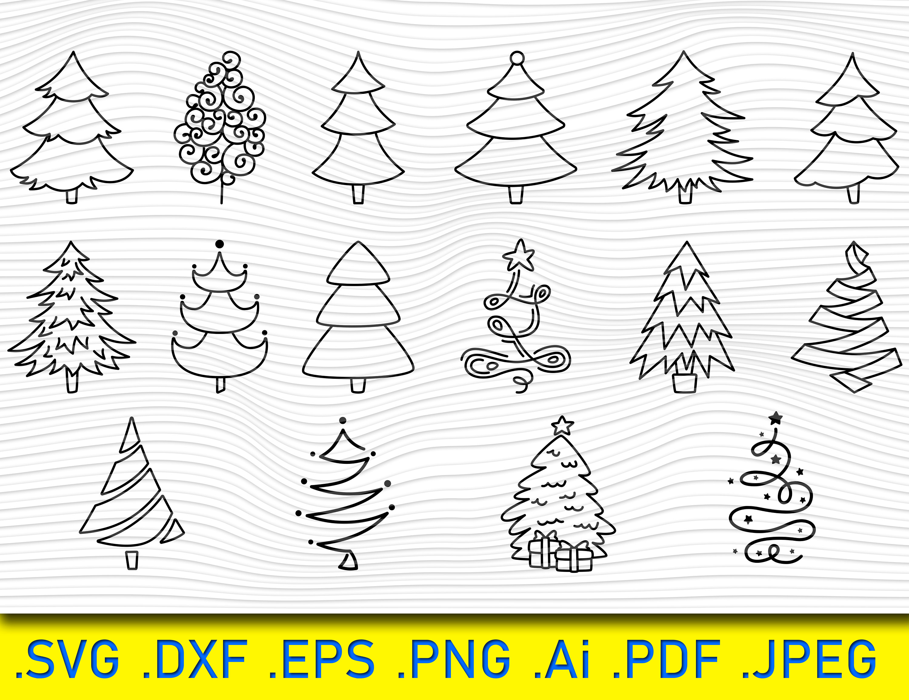 Hand Drawn Christmas Tree Set Christmas SVG Christmas Quote - Etsy