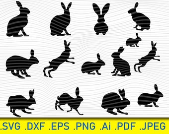 SVG Rabbits, Hares, Black Silhouettes Digital Clipart, Rabbits Files ...