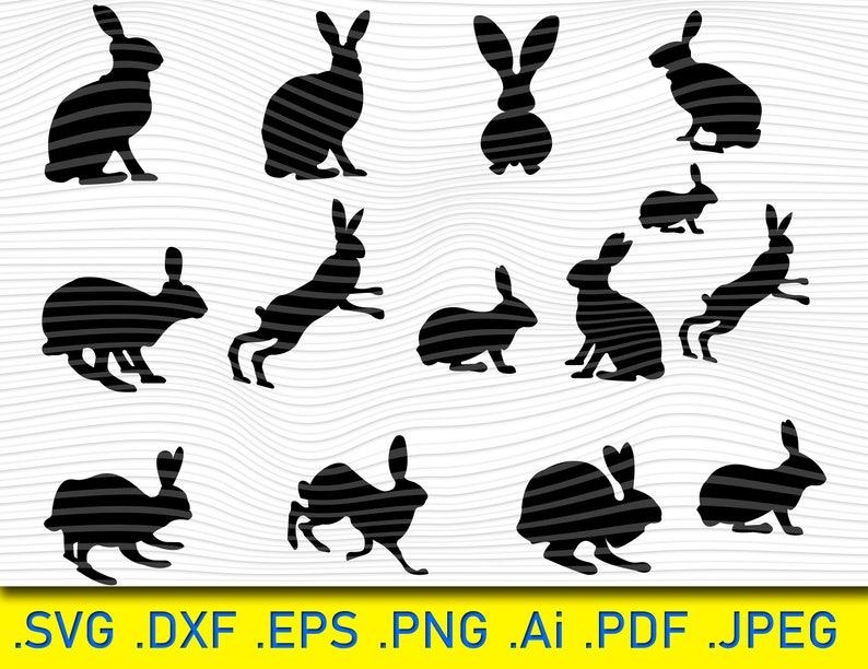 Rabbits SVG Black Silhouettes Digital Clipart Files Eps - Etsy