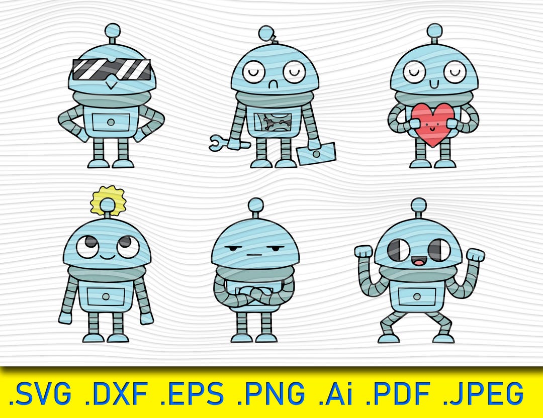 6 Robots Svg, Robots Svg, Robot Svg,character,emotion Svg,pose Svg ...