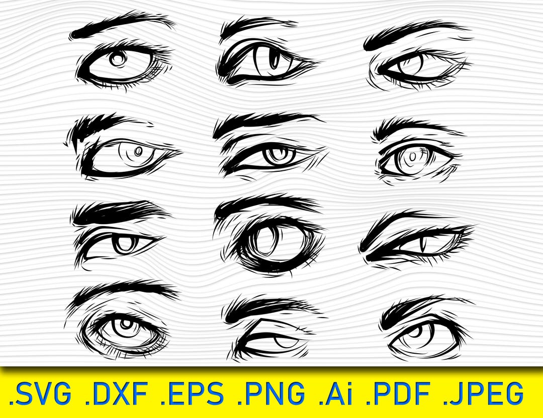 Anime Eyes Svg, Eyes Svg File, Eyelashes Svg, Eyes Clipart, Emoji Svg ...