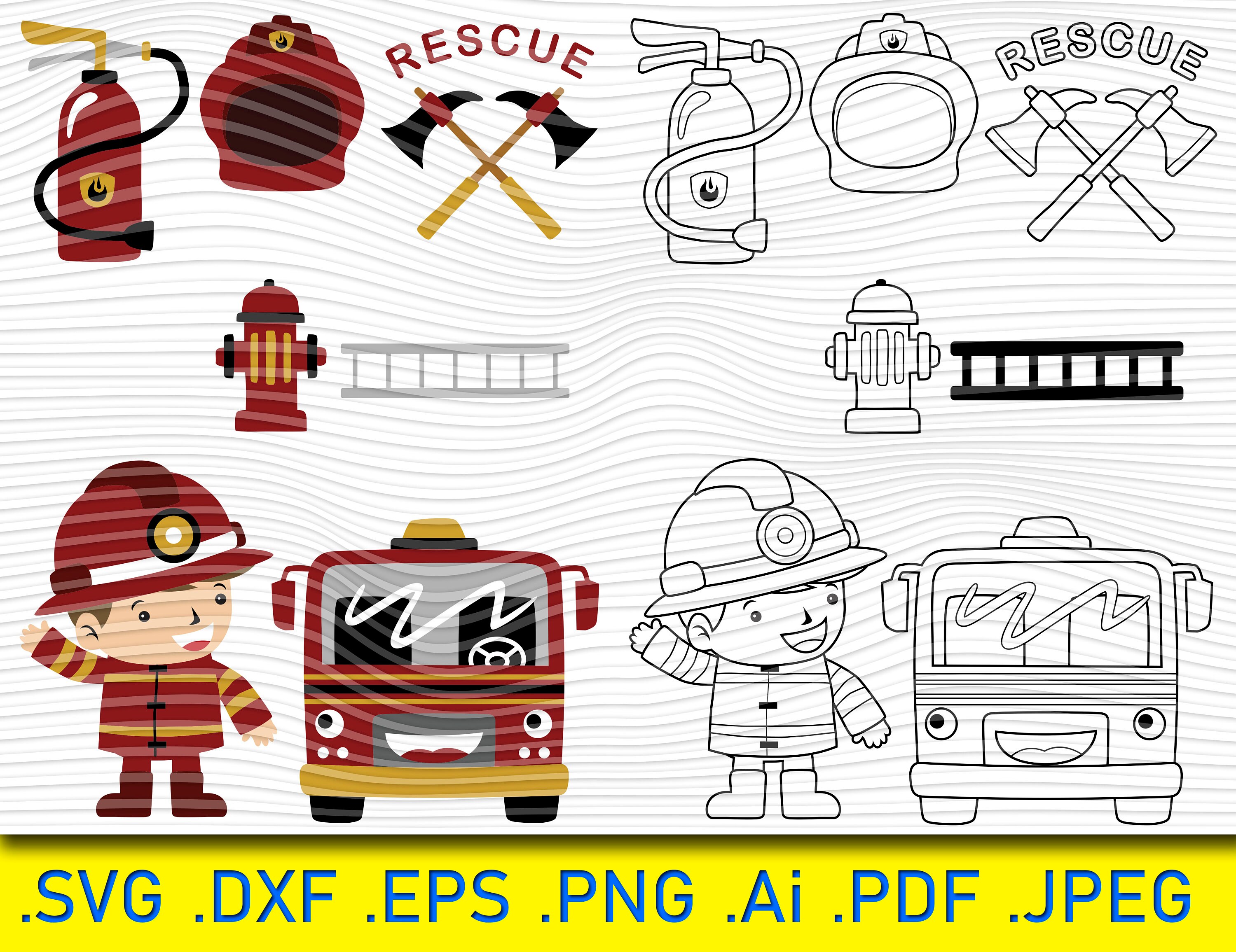 16 Fireman with Firefighter Equipment Tools Fireman SVG Fire | Etsy