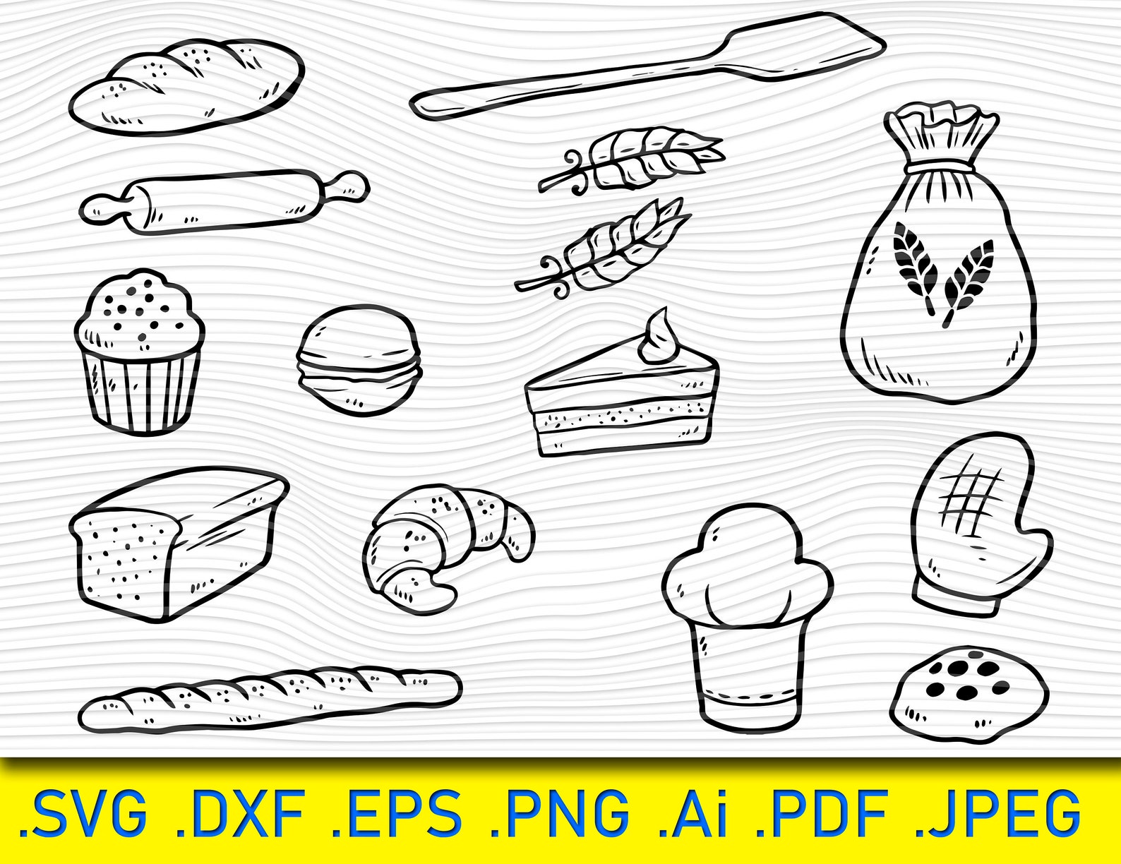 14 Bread Svg Bakery Elements Kitchen Svg Silhouette Bakery - Etsy