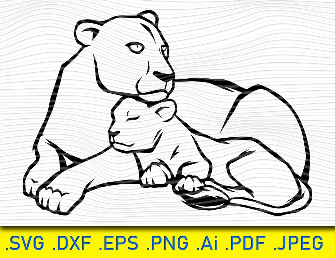 Cute Mom and a Kid Lions Svg, Lion Svg, Animals Svg ,lion Line Art ...
