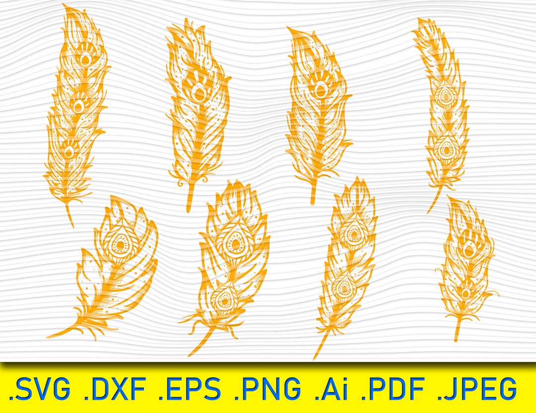 Feather Svg Bundle,peacock Feather Svg,boho Svg,feather Clipart Vector ...