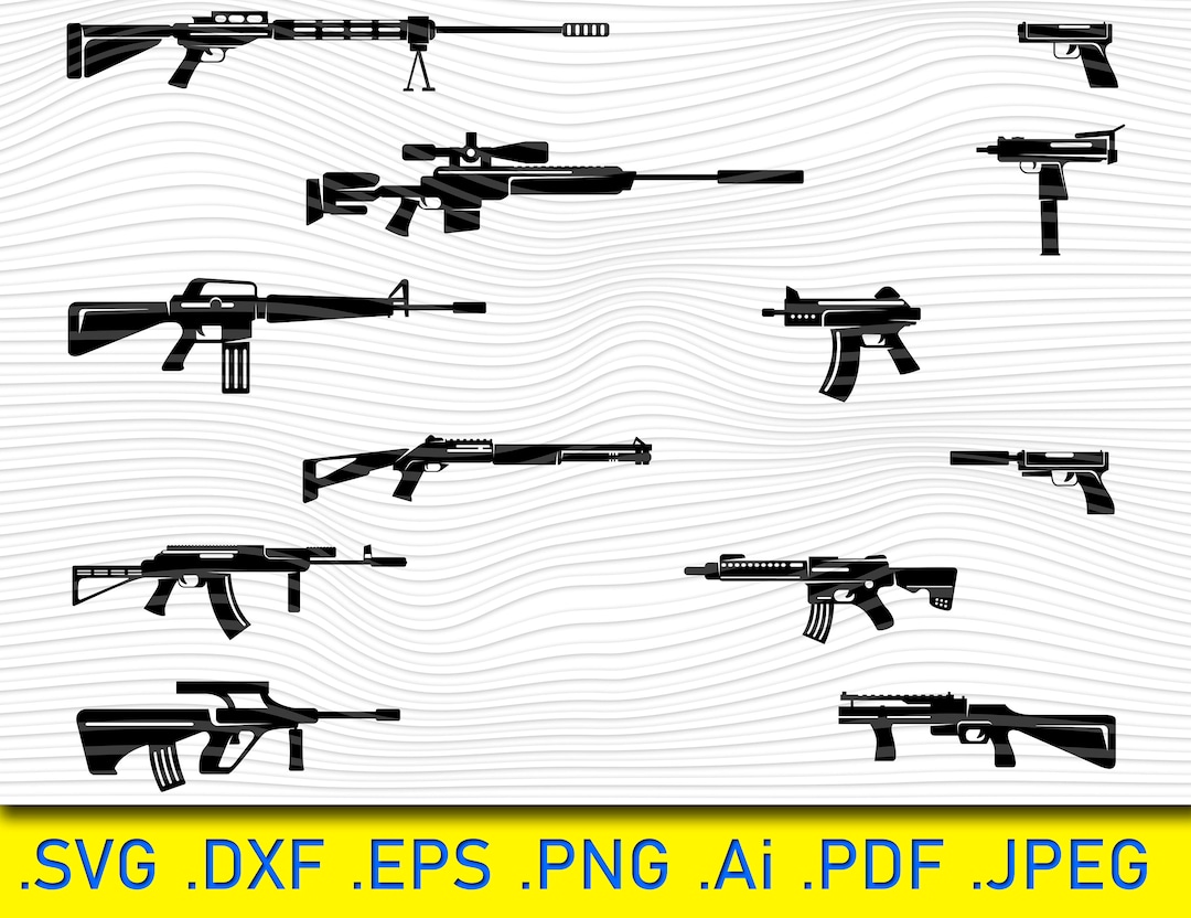 12 Gun Pack SVG - Gun Cricut Files - Gun Silhouettes - AR-15 Vector ...