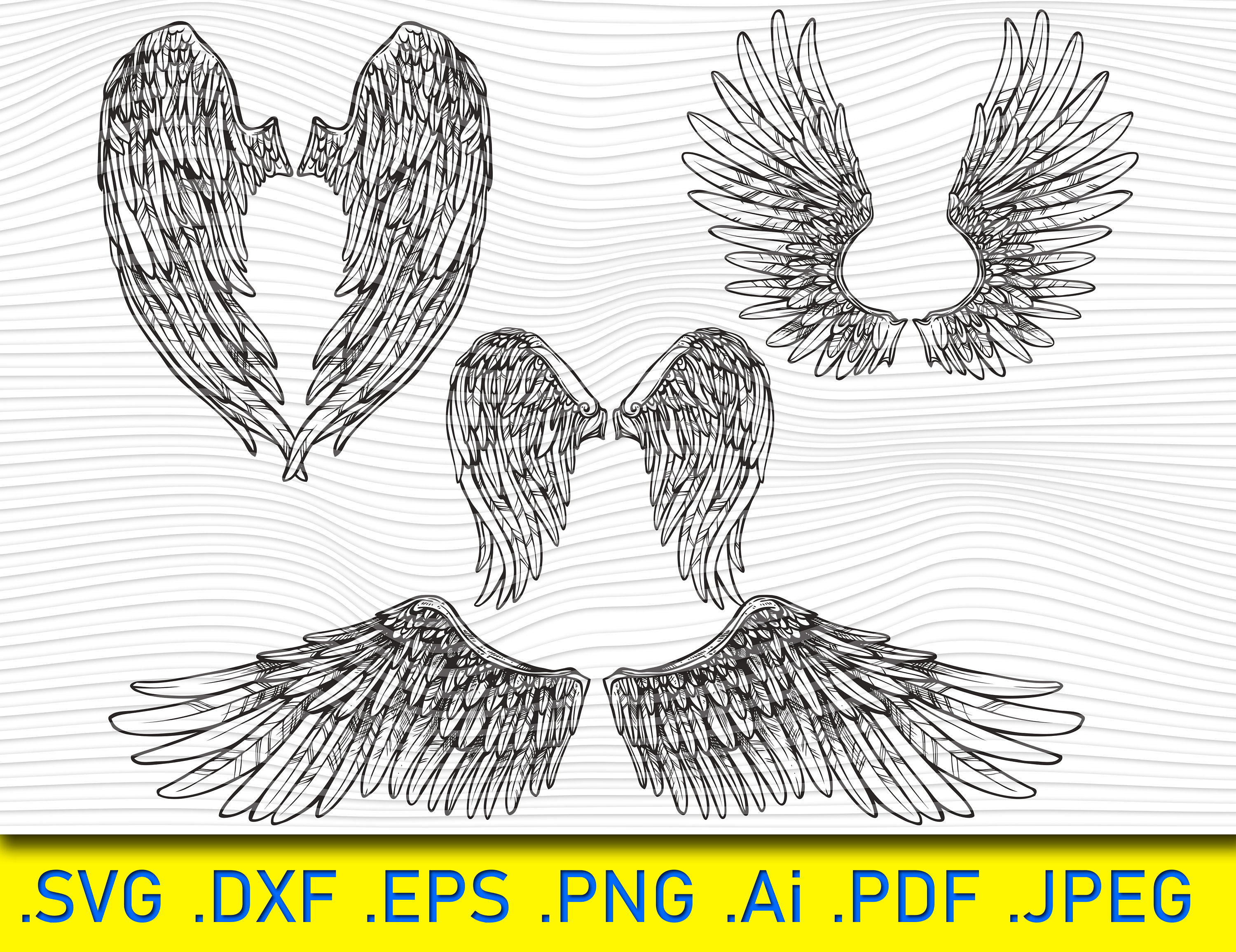 Wings Angel wings angel wings svg digital Cut Files dxf | Etsy