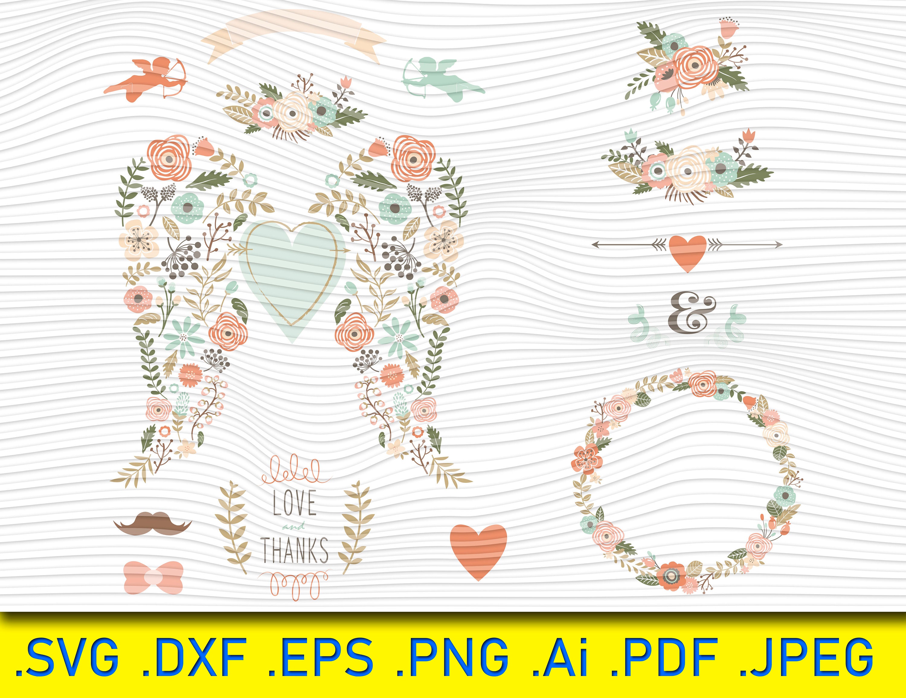 14 Angel Wing Flowers Wreath Wings SVG Angel wings SVG | Etsy