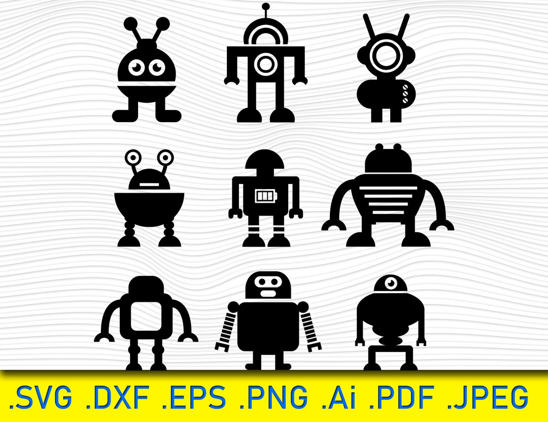 Robot Svg Bundle,robots Svg,robot Clipart Vector Png Dxf Eps Jpeg ...