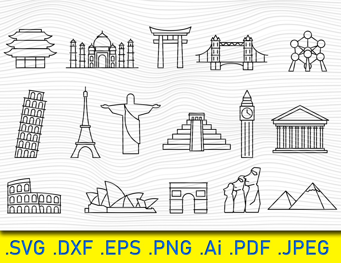 World Landmarks SVG Landmark World Landmark Svgvacation - Etsy